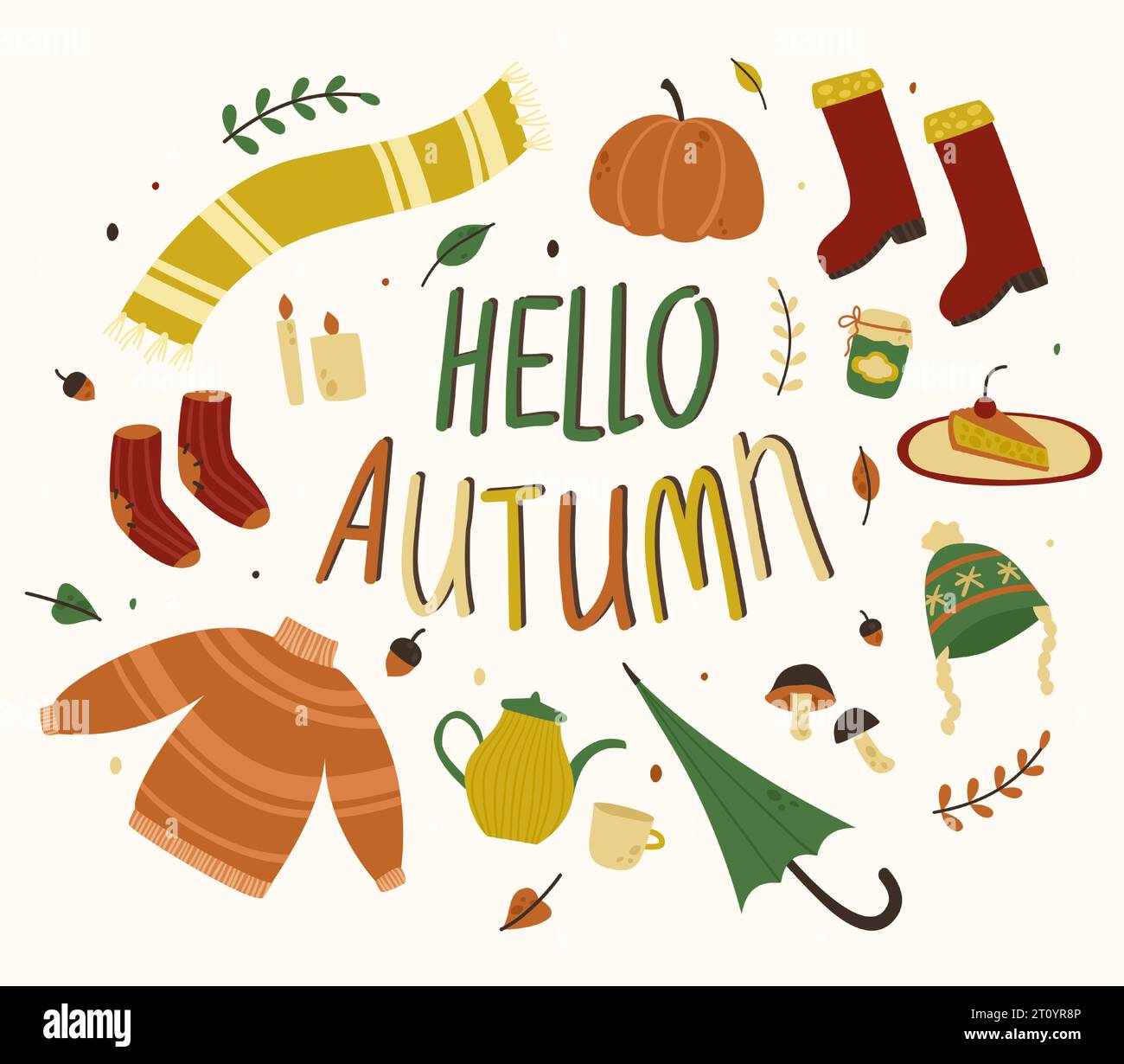 Vector set of autumn items. Isolated design elements Lettering Stock ...