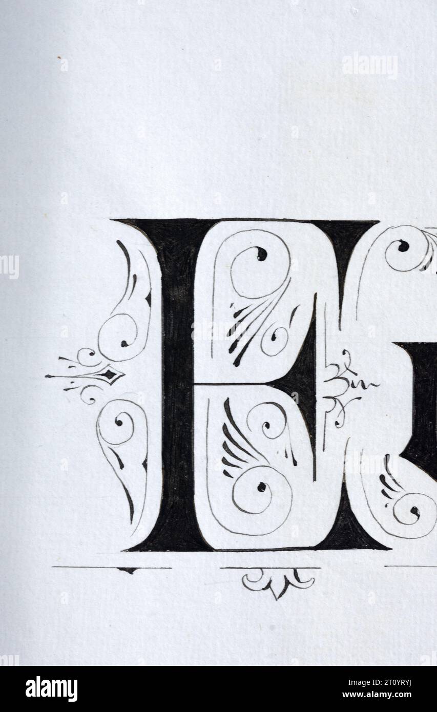 the letter E made with nib on white paper Stock Photo - Alamy