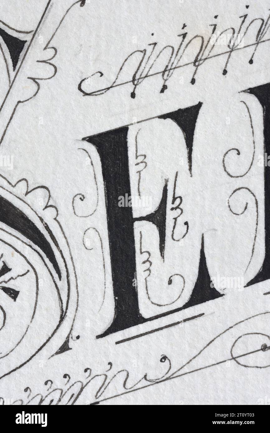 original ancient writing of the letter E on paper beginning of the 20th ...