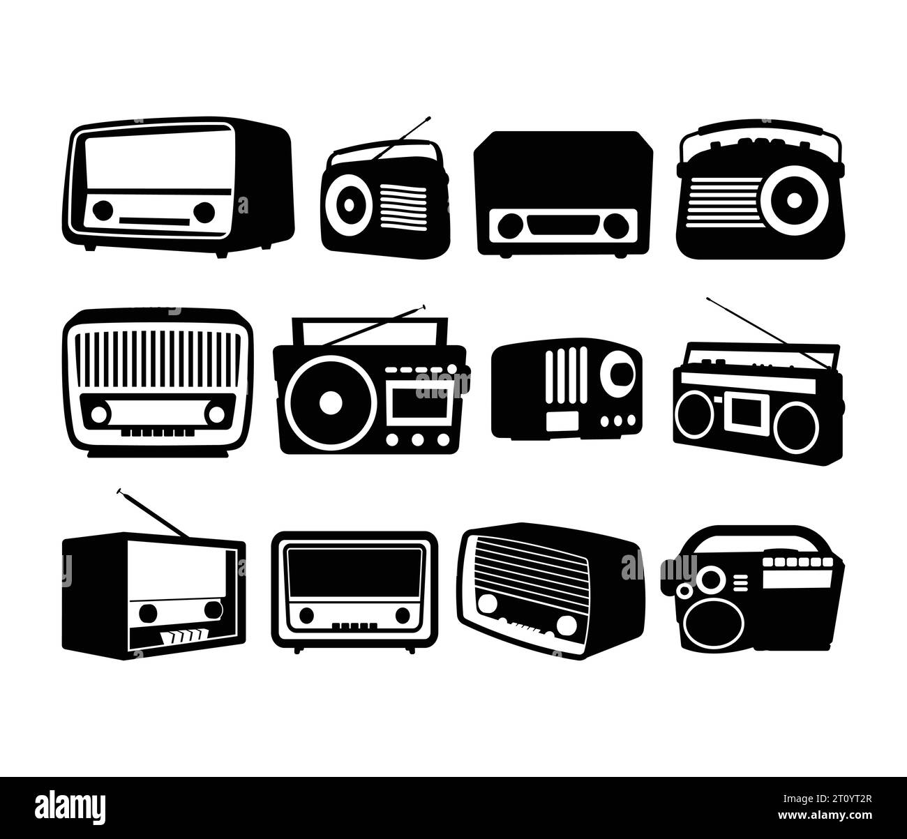 vintage radio symbol illustration black and white drawing Stock Vector ...