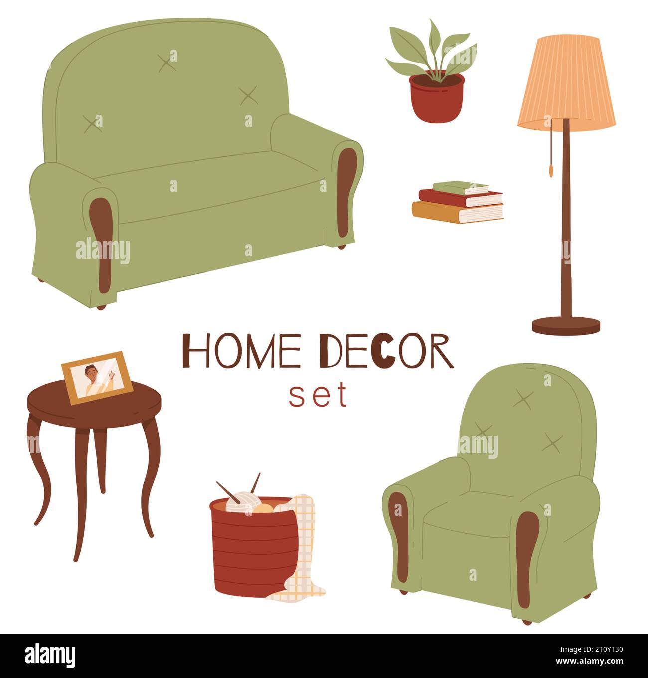 Furniture and home accessories. Set of design elements. Colorful flat ...