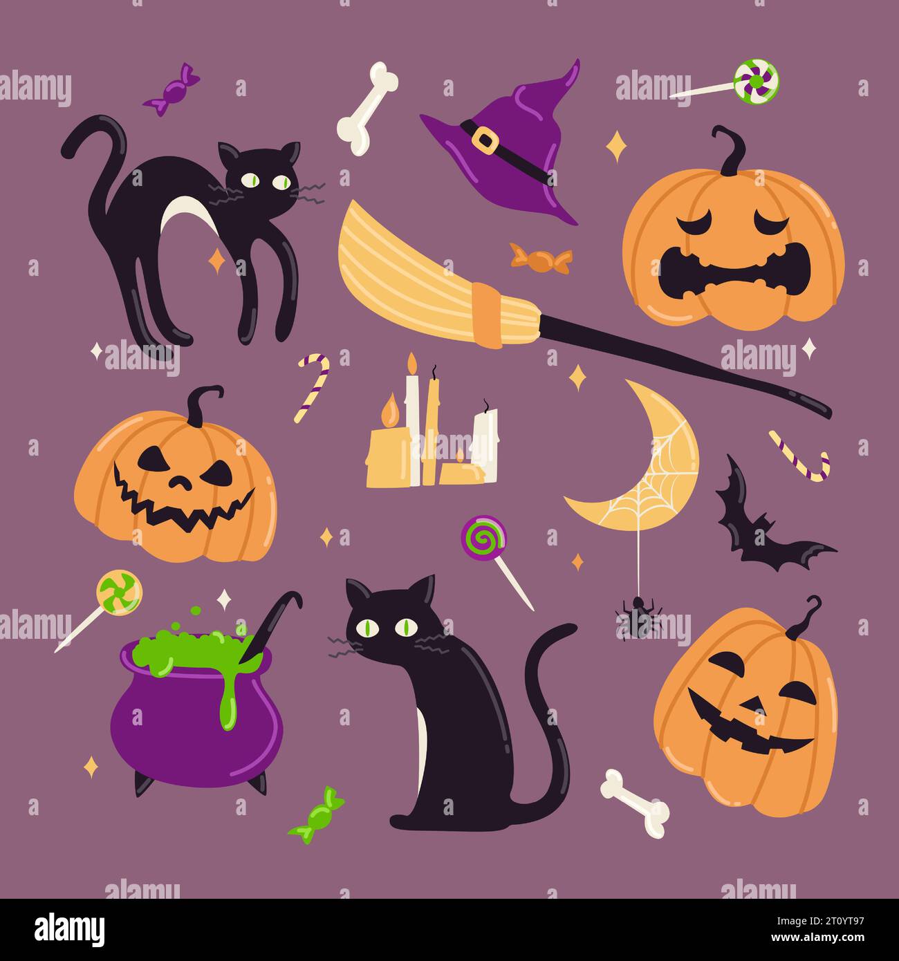 Vector icons and illustrations on the theme of Halloween. Set of images ...