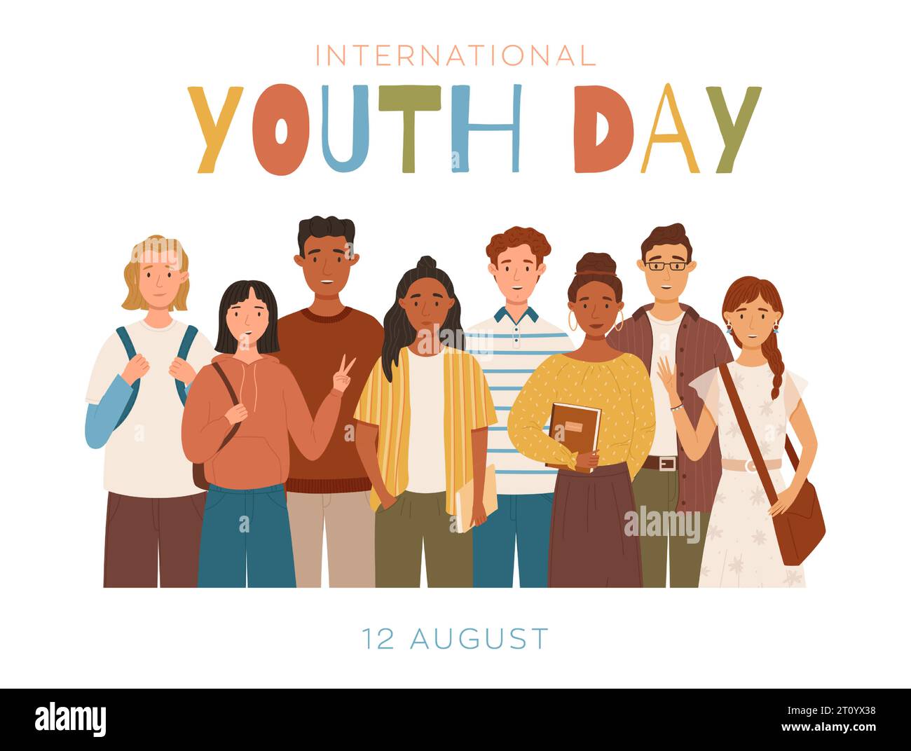 Group of multicultural students flat vector illustration. International ...