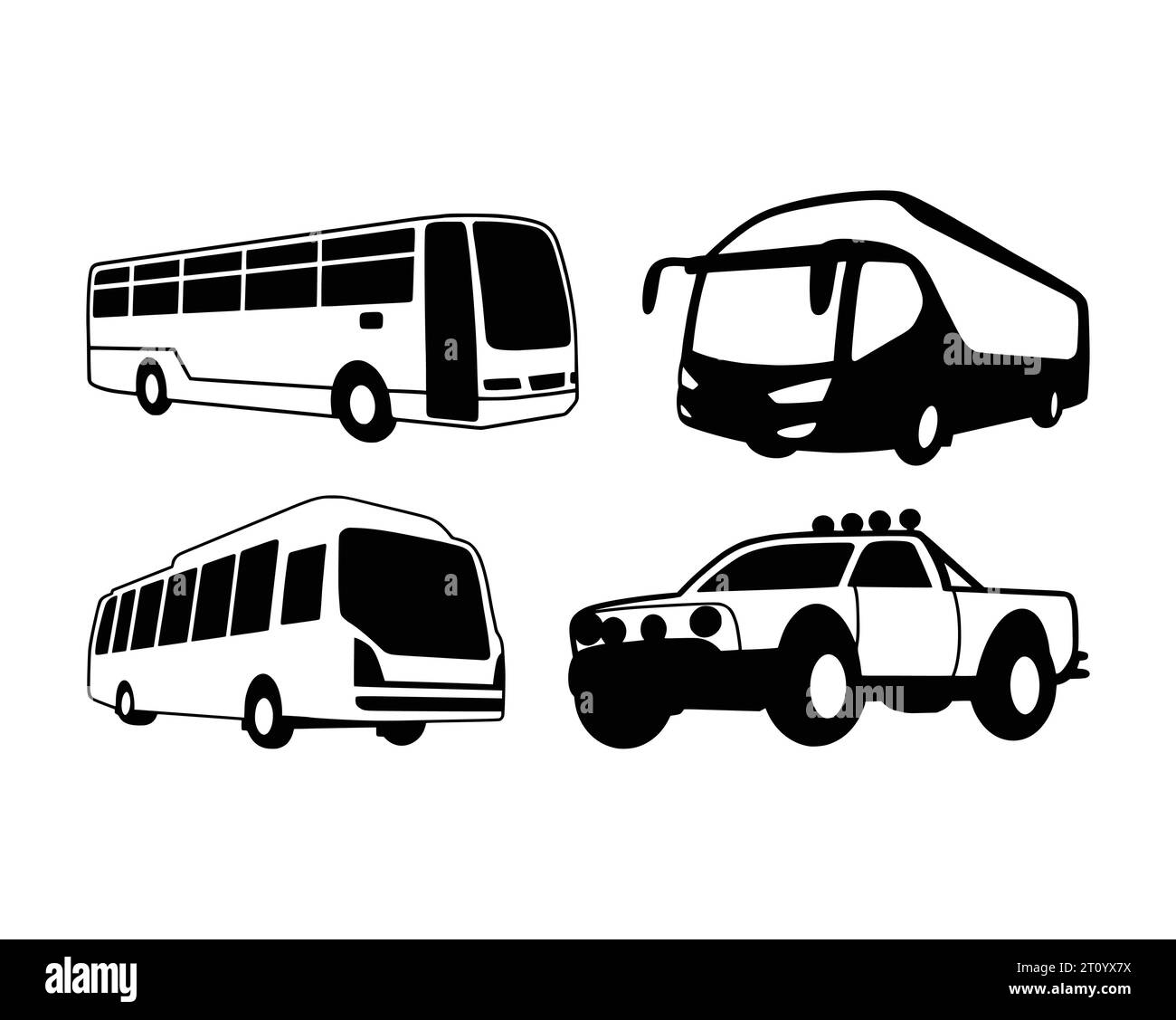 bus and pickup car transportation silhouette Stock Vector Image & Art ...
