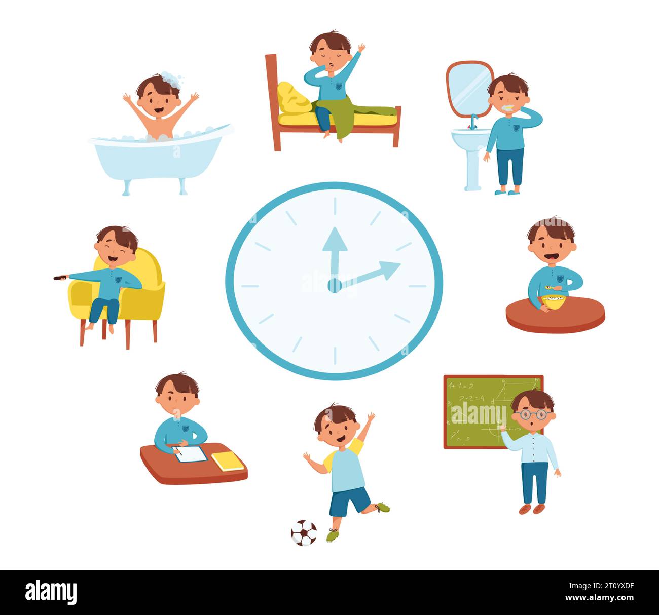 A cute boy in different situationsvector illustration. Daily routine ...
