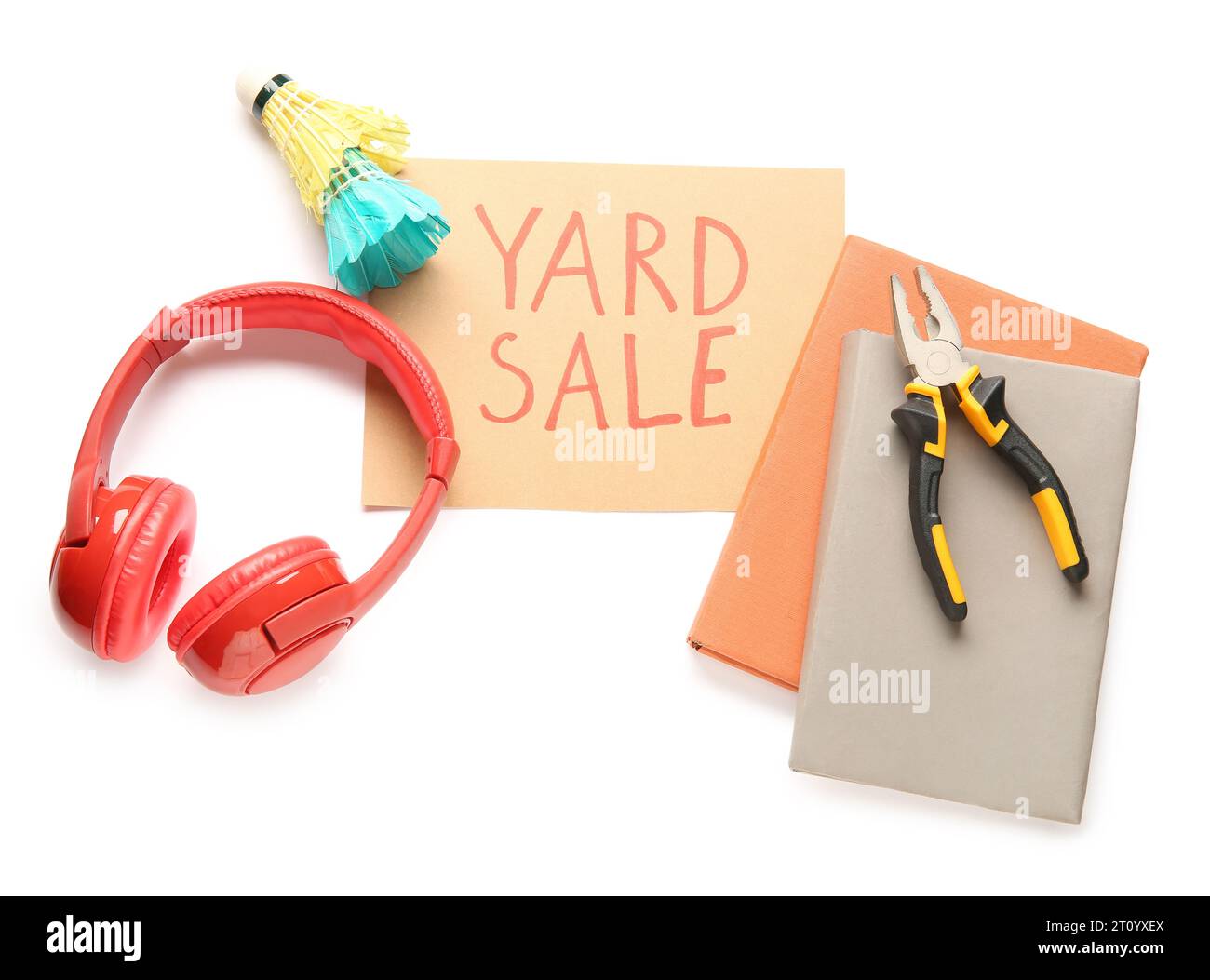 Unwanted stuff and cardboard with text YARD SALE isolated on white ...