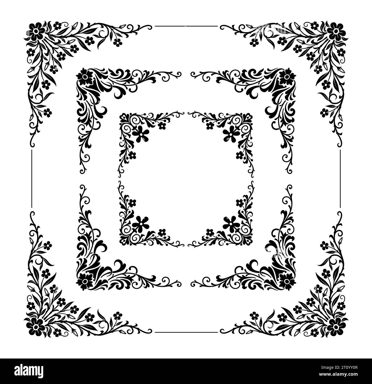 floral ornament decoration frame and corner drawing illustration Stock ...