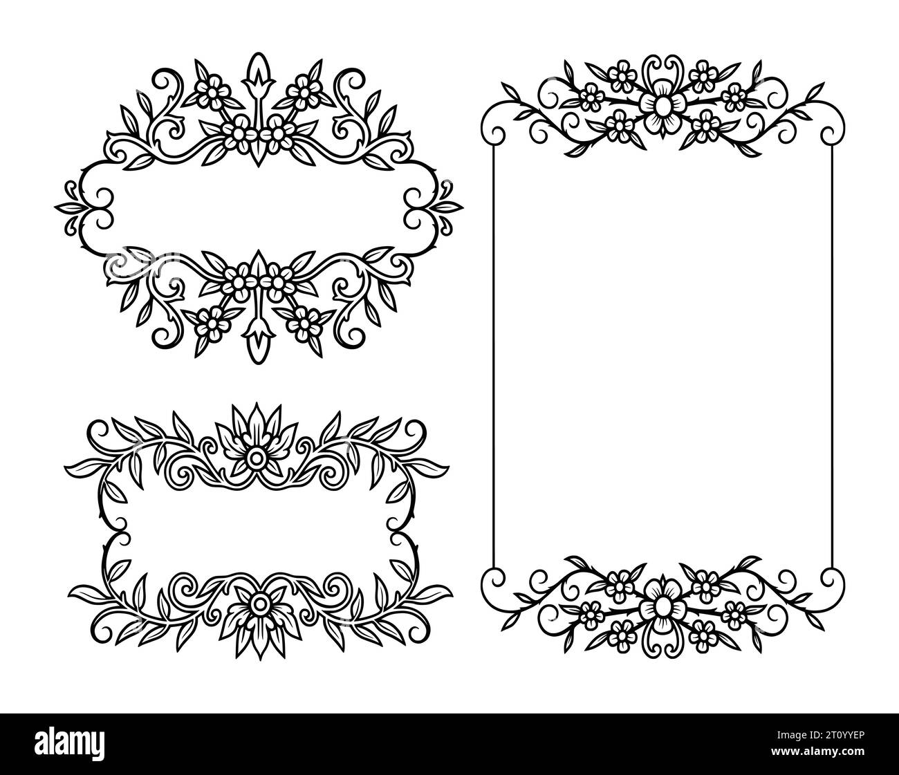 floral ornament decoration frame and corner drawing illustration Stock ...