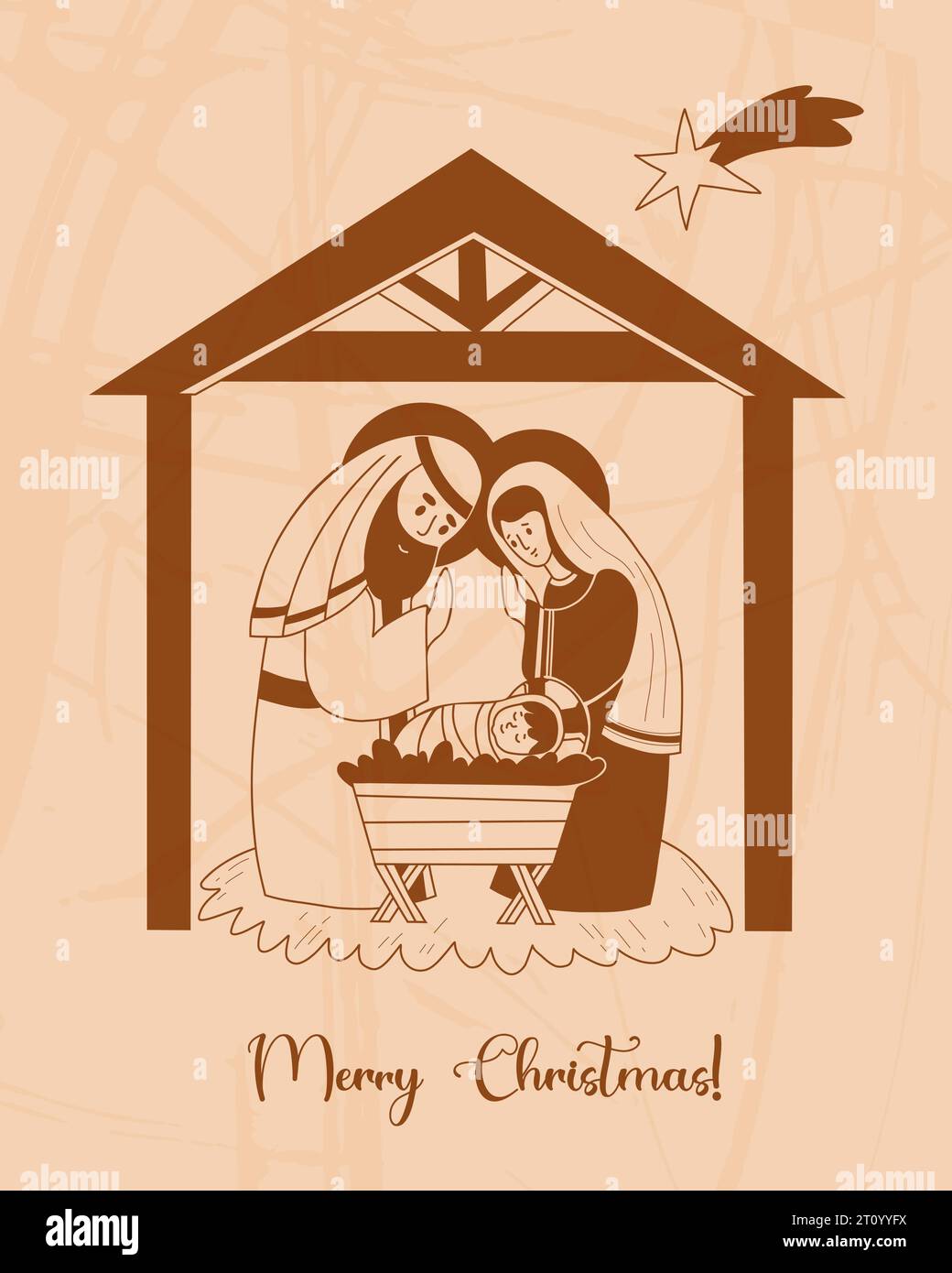 Merry Christmas card. Holy Family. Nativity. Virgin Mary, saint Joseph ...