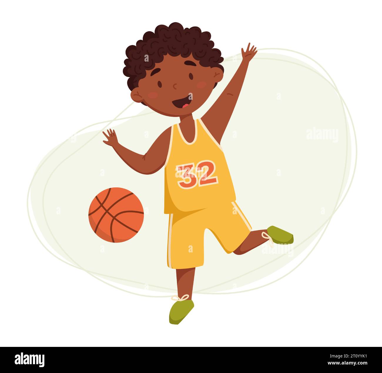Cute african black boy playing basketball vector illustration. Daily ...