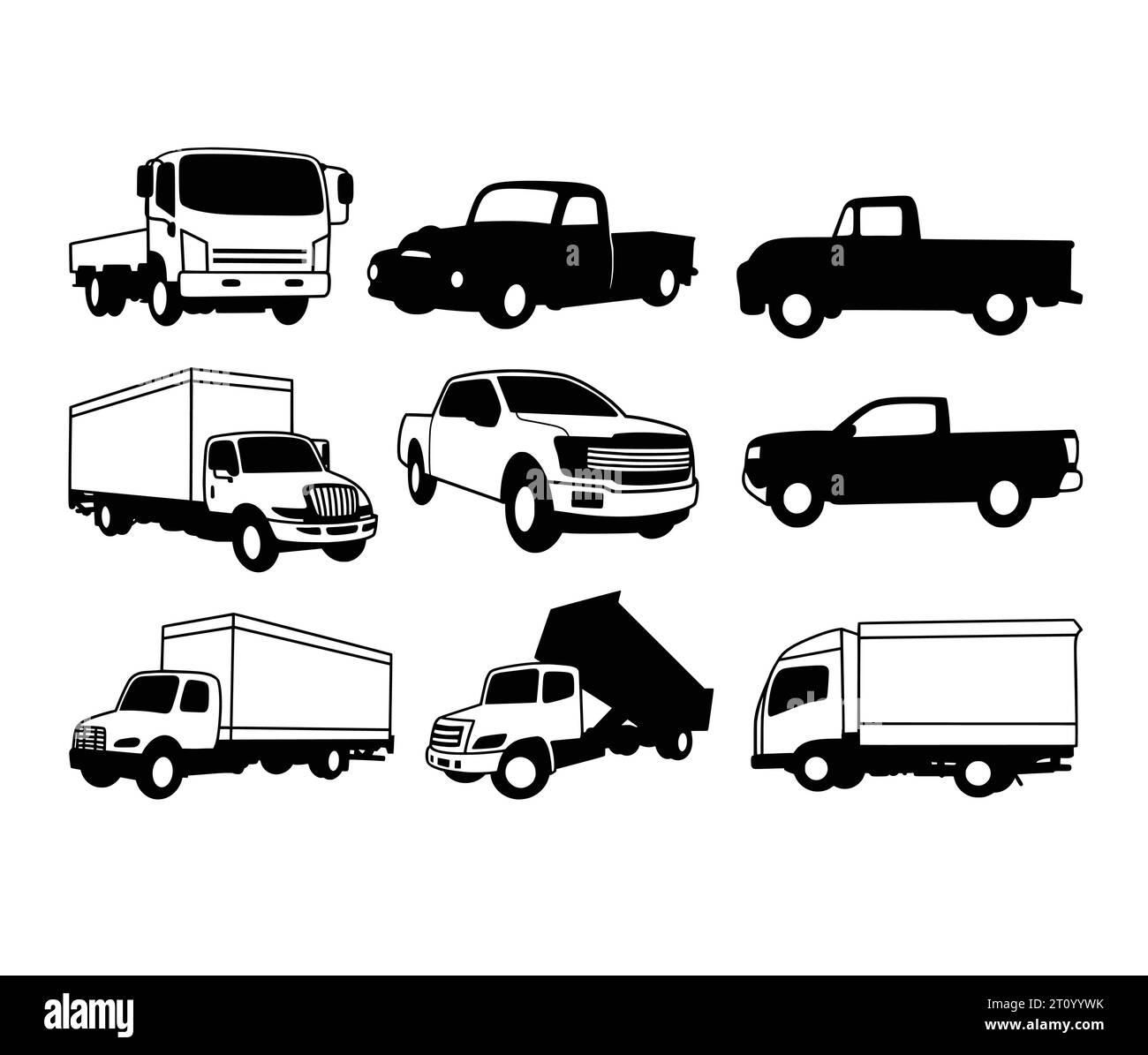 truck and pickup car delivery transport silhouette Stock Vector Image ...