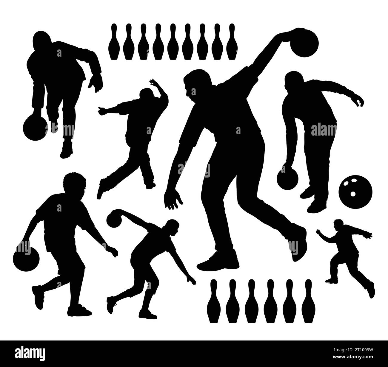 bowling male and female sport training silhouette Stock Vector Image ...