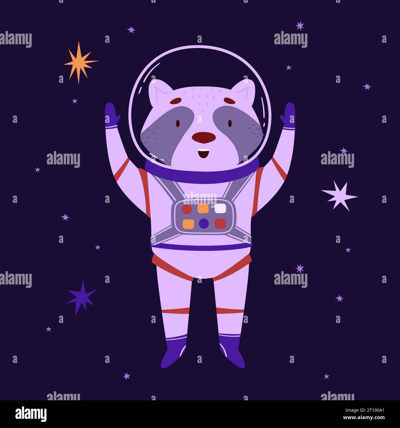 Cute space animal vector illustration. Raccoon astronaut in outer space ...