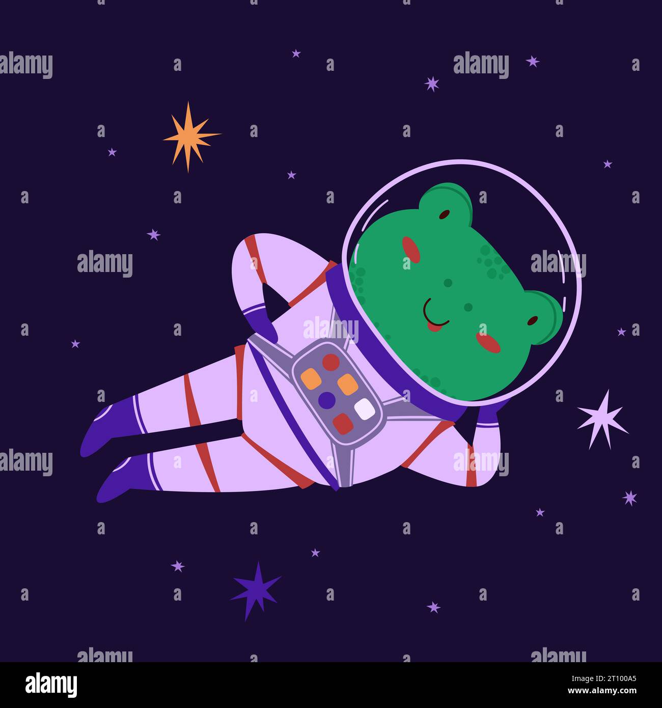 Cute space animal vector illustration. Frog astronaut in funny pose in ...