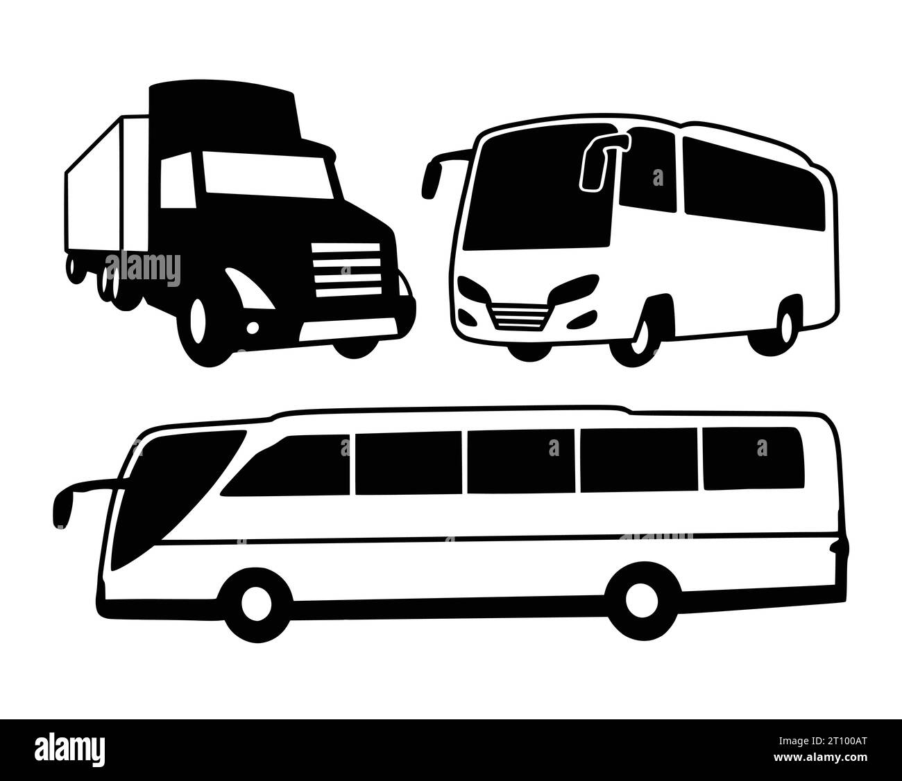 bus and truck delivery transportation silhouette Stock Vector Image ...