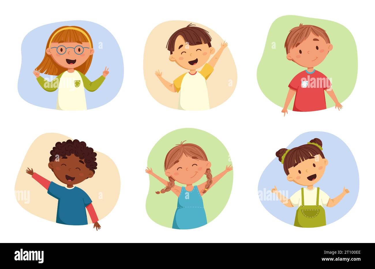 Happy kids cartoon vector collection. Multicultural children in ...