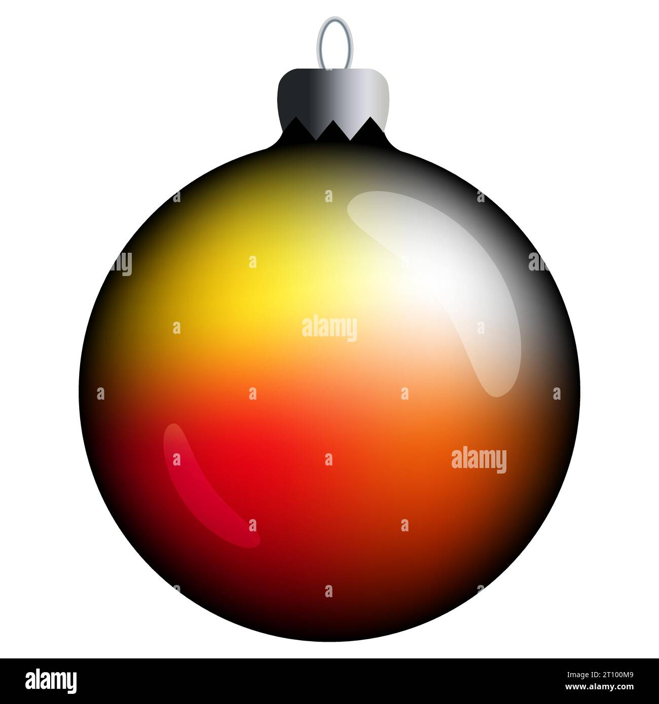 Realistic round Christmas ball with red and yellow gradient and flares ...