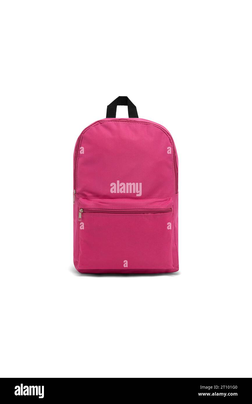 close up trendy fashionable school backpack pink color isolated on ...