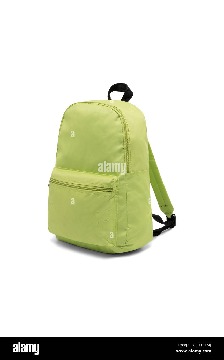 close up trendy fashionable school backpack green color isolated on ...