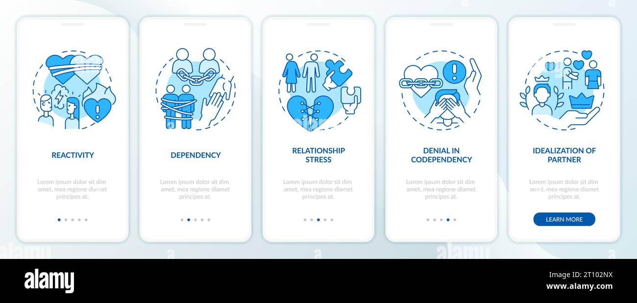 Walkthrough Codependent Relationship With Blue Icons Concept Stock Vector Image And Art Alamy