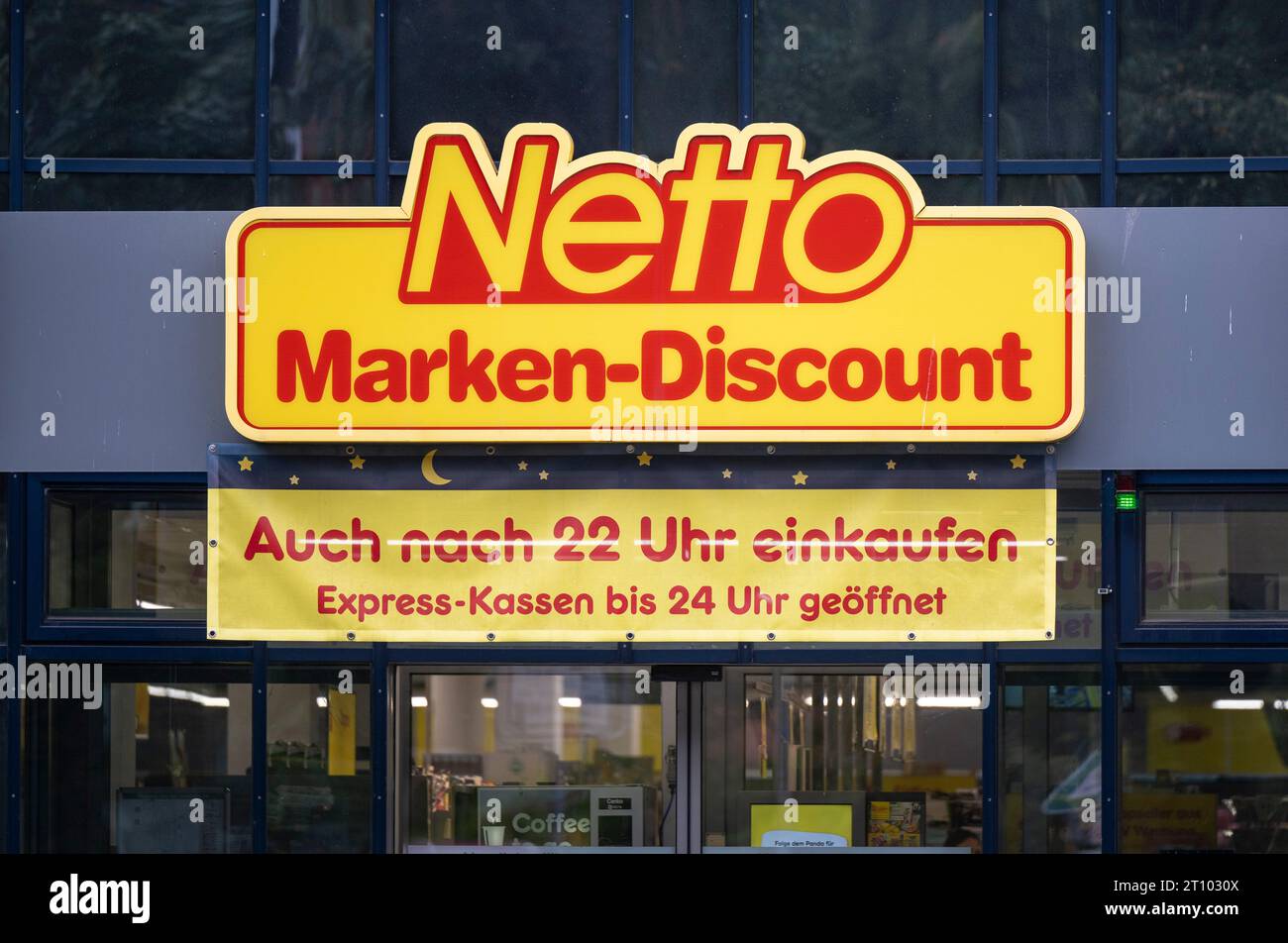 Berlin, Germany. 09th Oct, 2023. A neon sign with the logo of the Netto ...