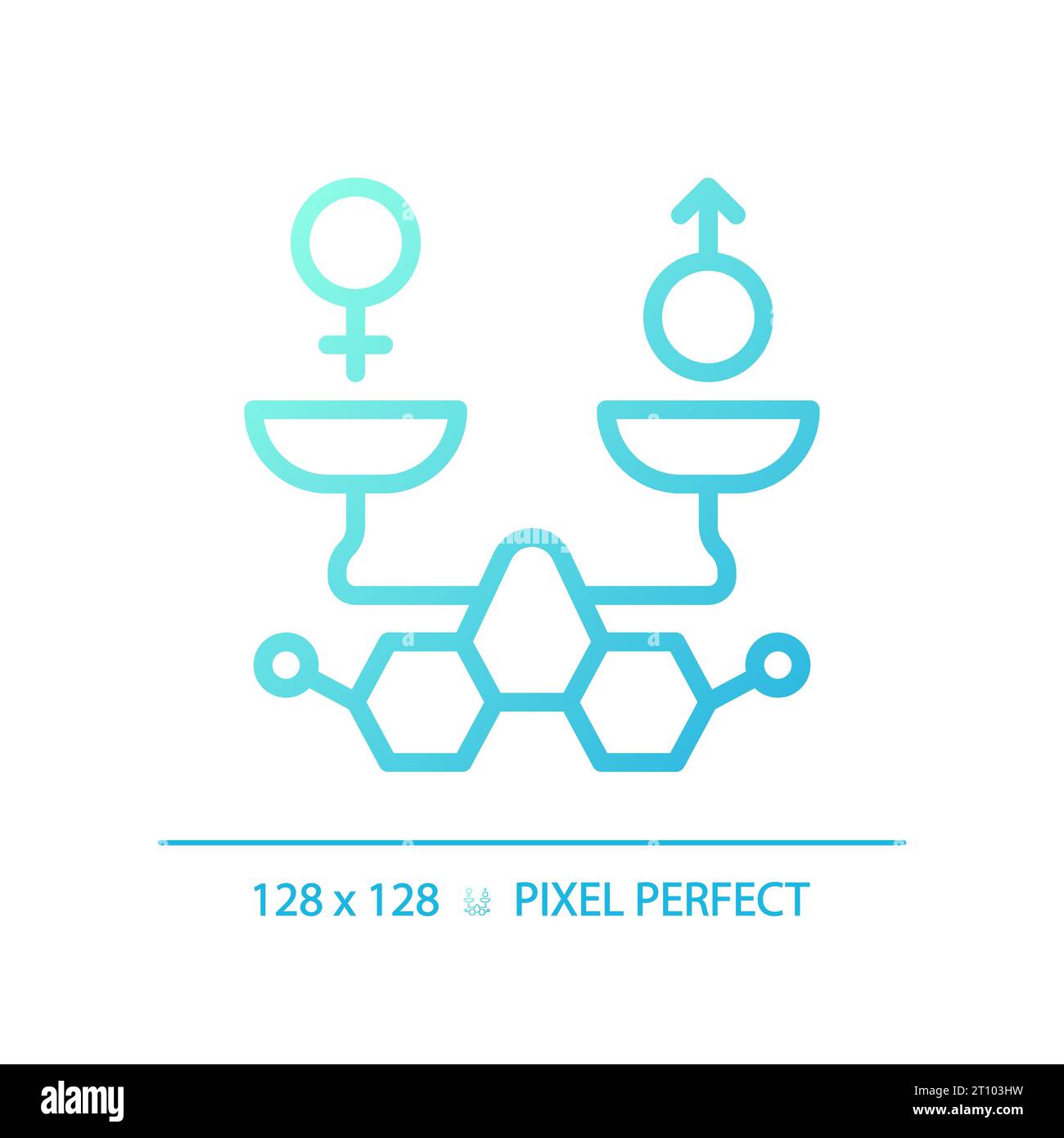 Thin line gradient molecules with male and female balance icon Stock ...