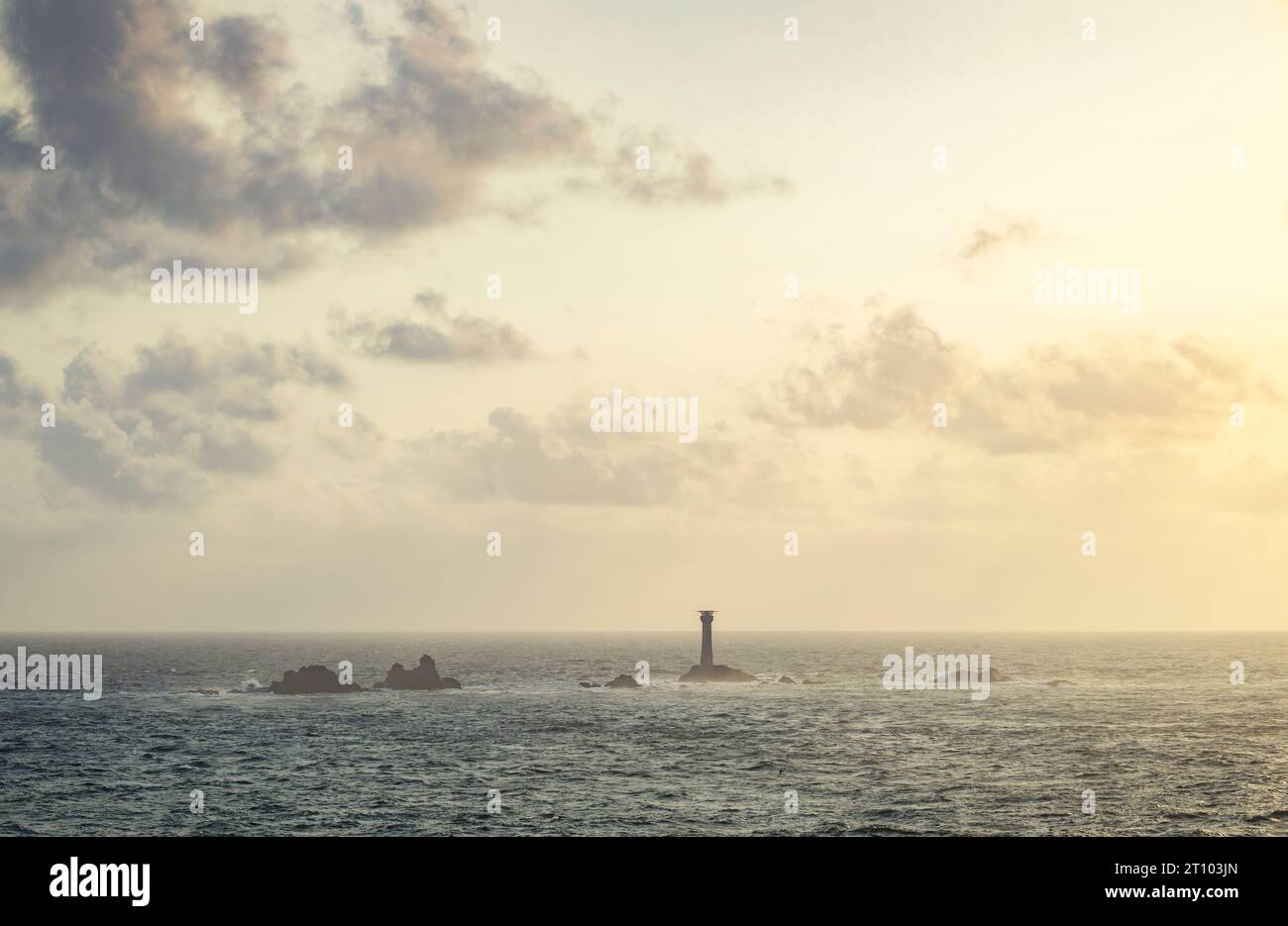 Longships Land’s End Lighthouse at sunset, Penwith peninsula, Cornwall ...