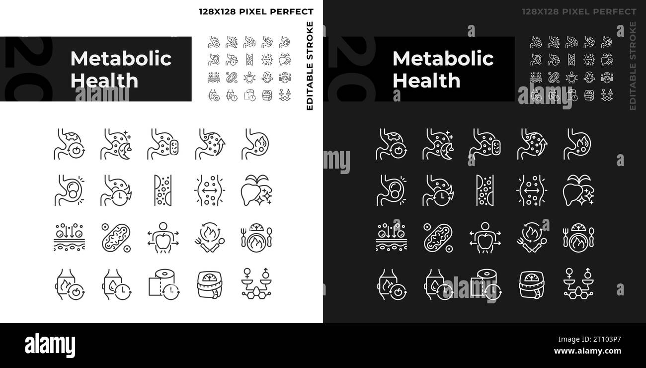 2D customizable light and dark metabolic health icons set Stock Vector ...