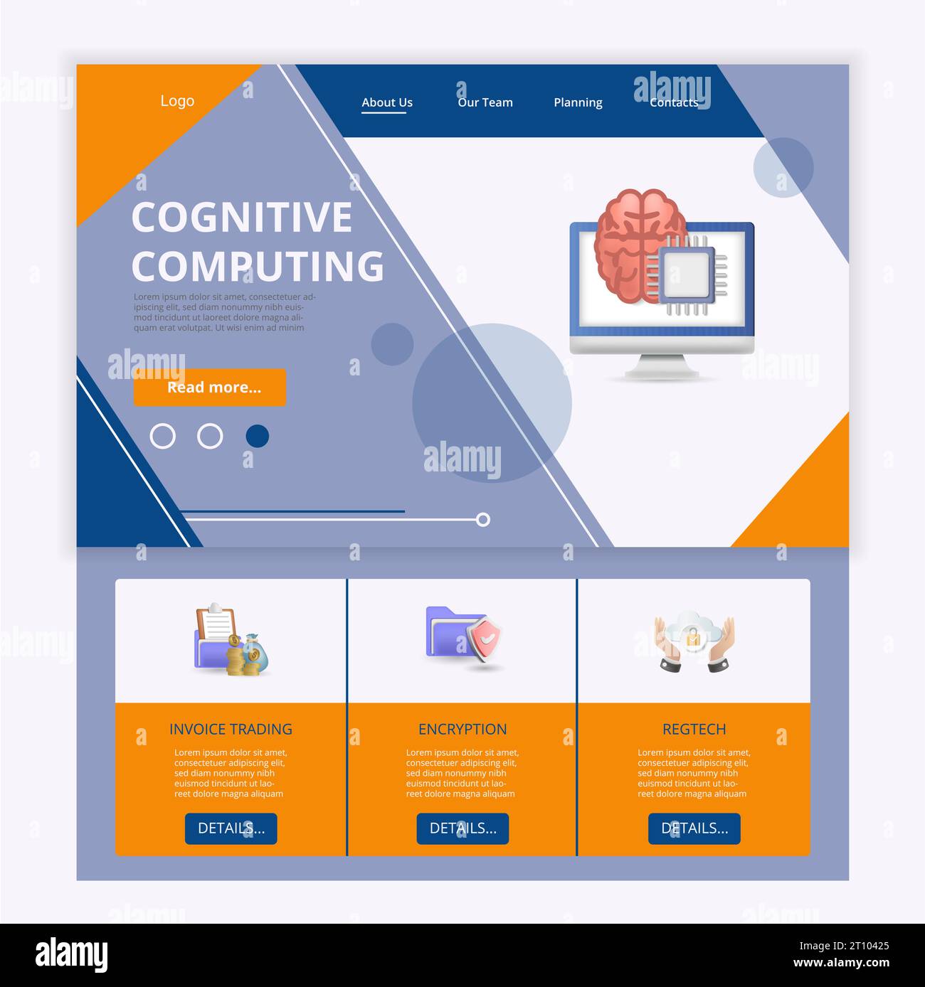 Cognitive computing flat landing page website template. Invoice trading ...