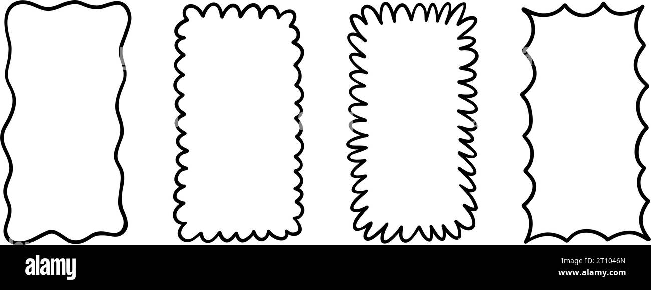 Scalloped and wavy doodle frame. Hand drawn retro border. Funky text ...