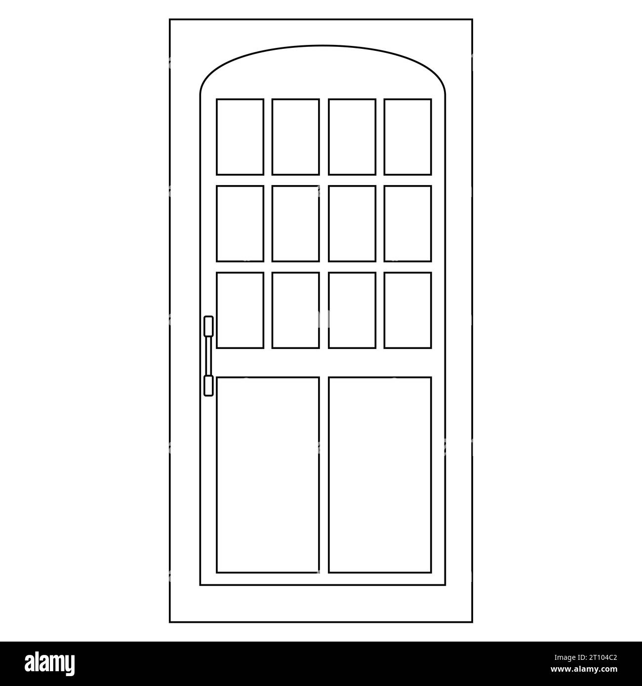 Door outline with glass windows and door knob isolated on white ...