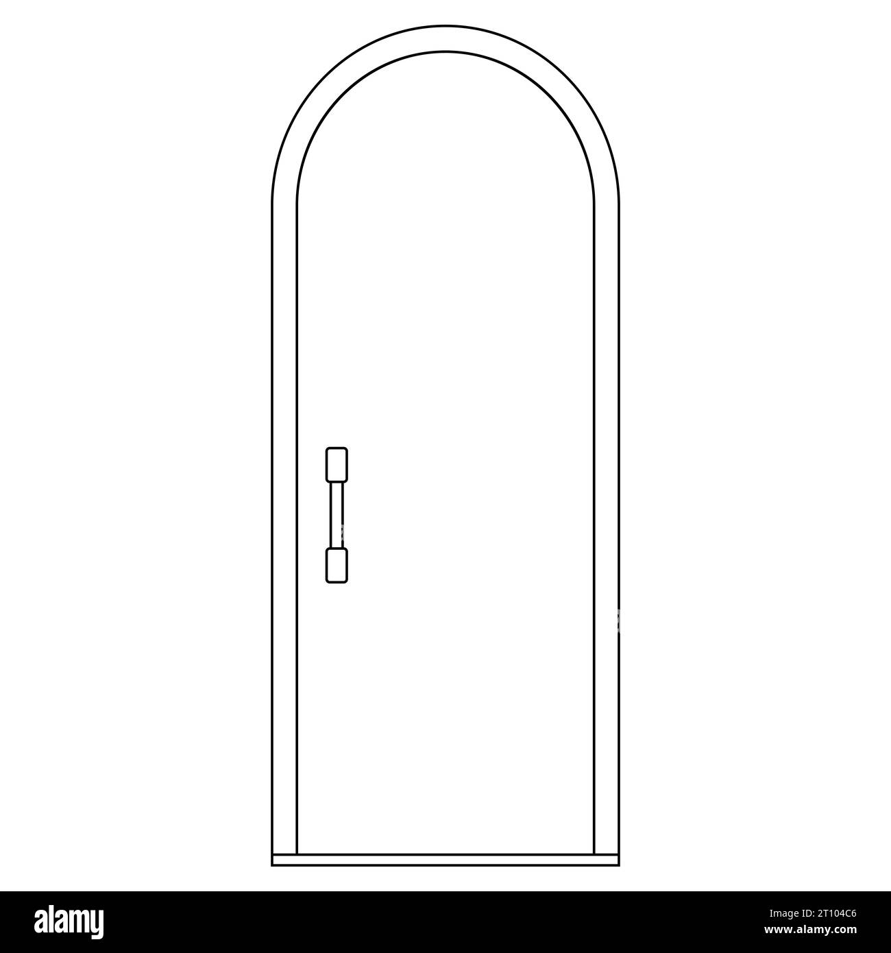 Arch type door outline with door handle isolated on white background ...
