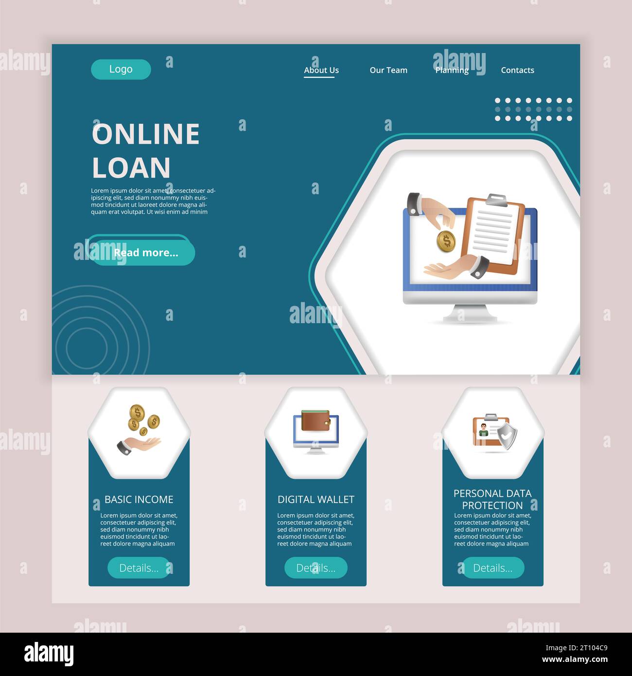 Online loan flat landing page website template. Basic income, digital ...