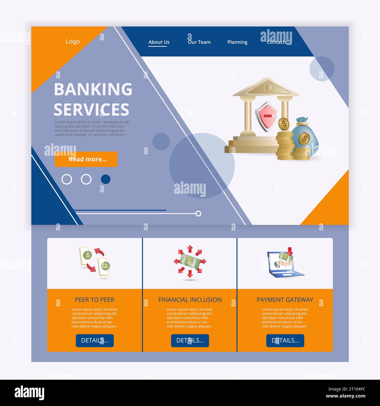 Banking services flat landing page website template. Peer to peer, financial inclusion, payment ...