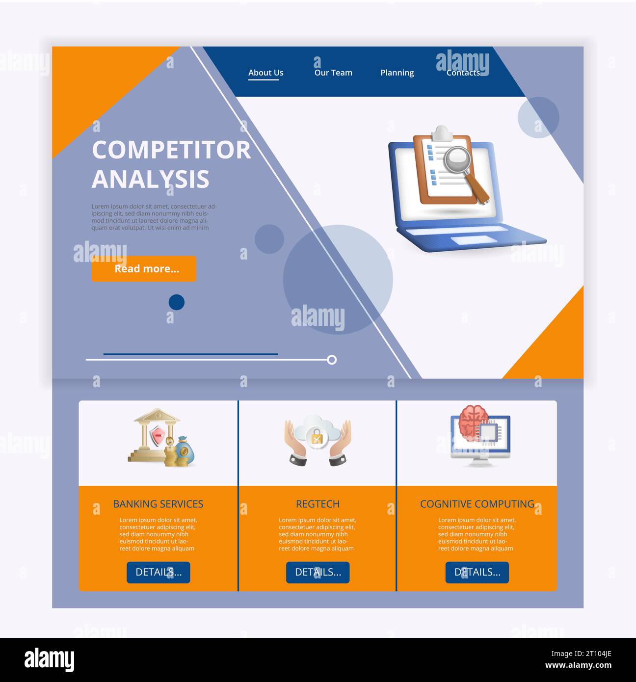 Competitor analysis flat landing page website template. Banking ...