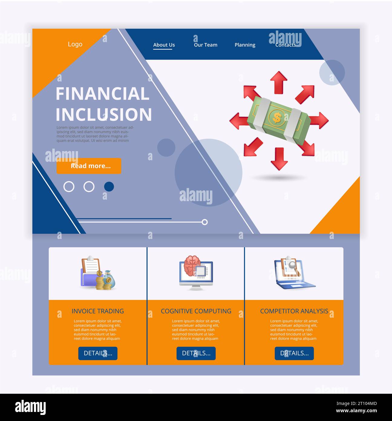 Financial inclusion flat landing page website template. Invoice trading ...