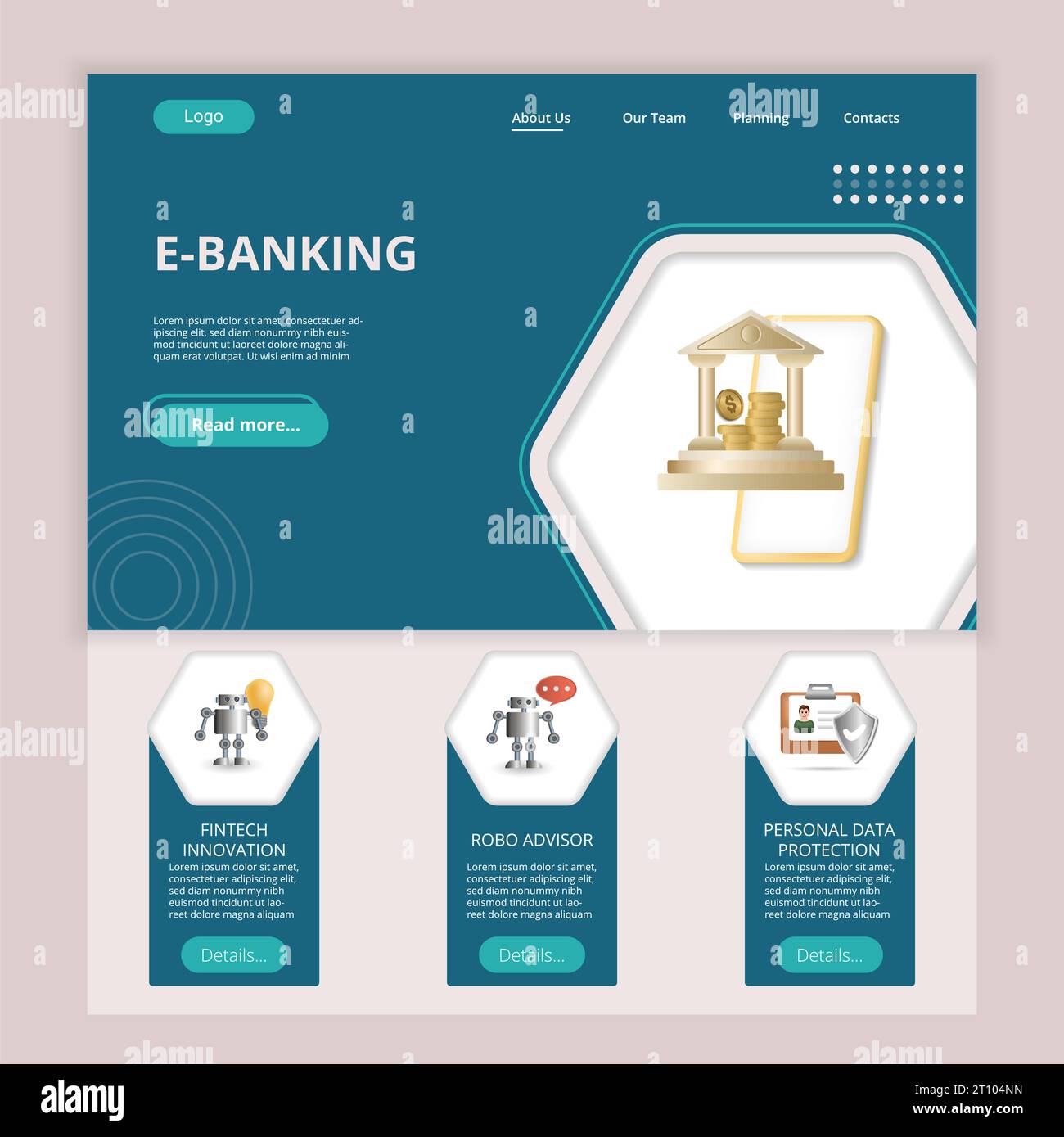 E-banking flat landing page website template. Fintech innovation, robo ...