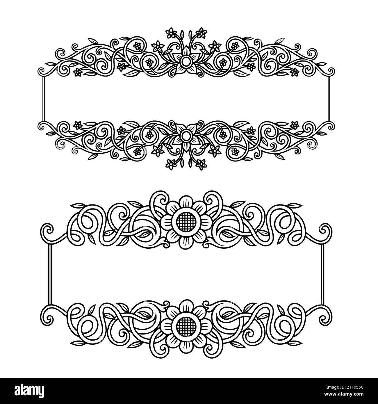 floral ornament decoration frame and corner drawing illustration Stock ...