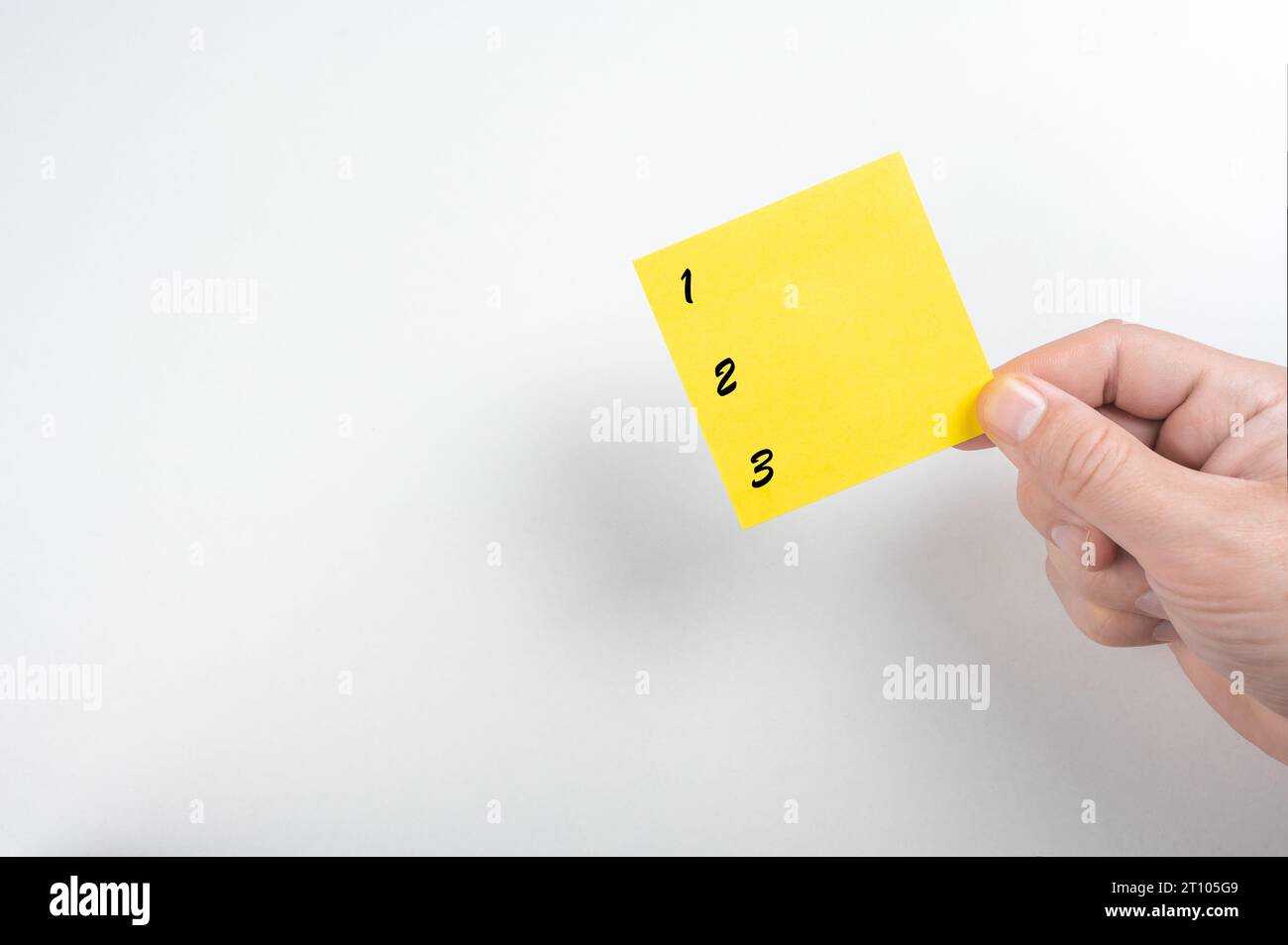 instruction mockup. 1, 2, and 3 order numbers on blank yellow sticky ...