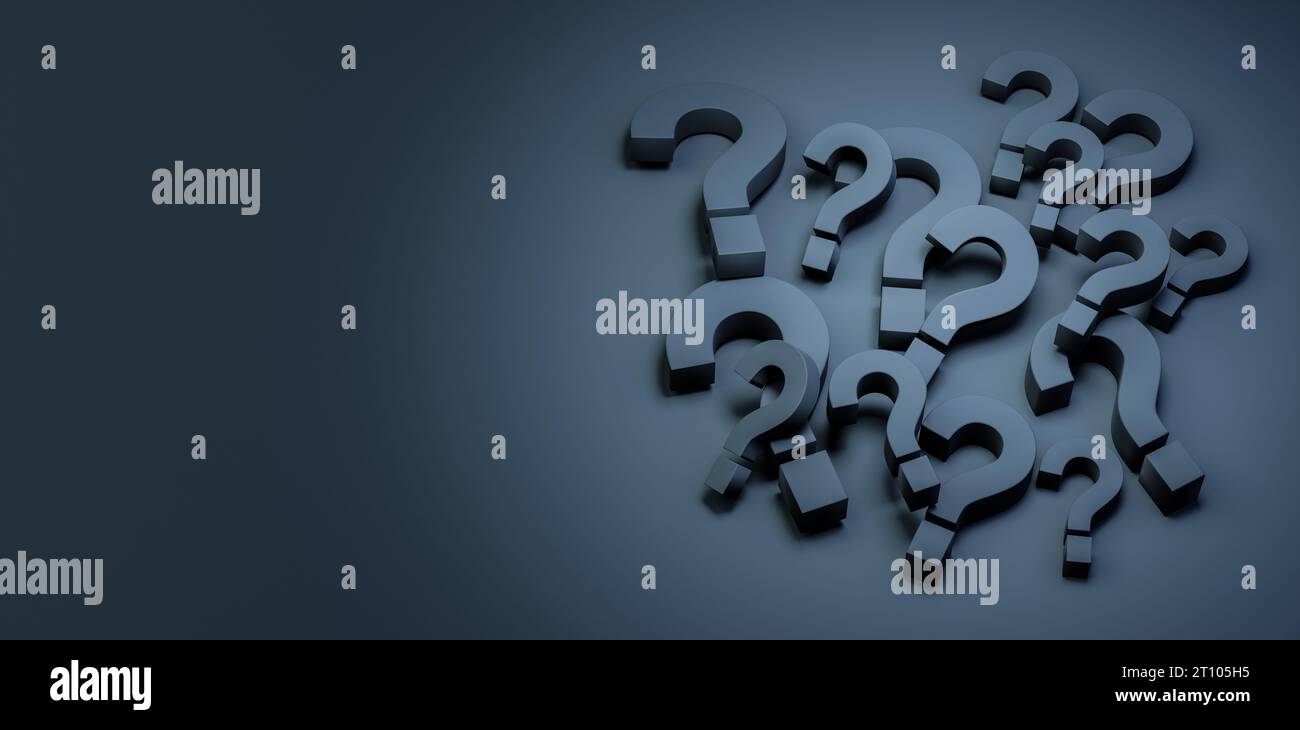 Pile of black question mark symbols on dark background. FAQ and ...