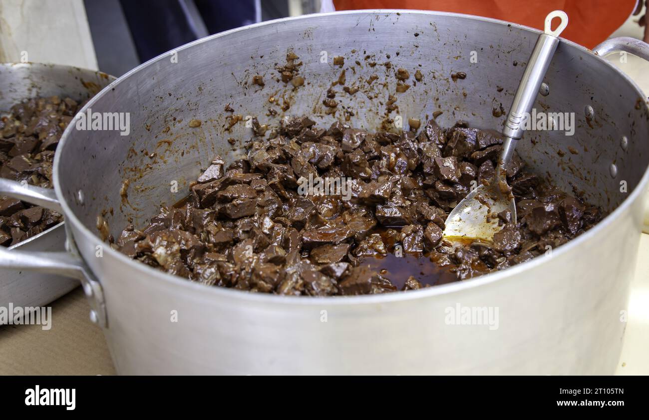 Detail of a typical Spanish blood dish, culinary tradition Stock Photo ...