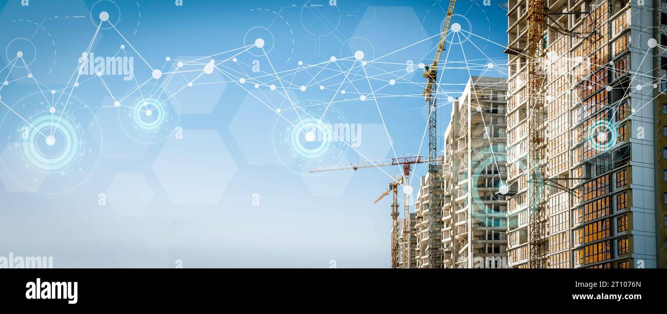 Construction technology banner background. Construction site with ...