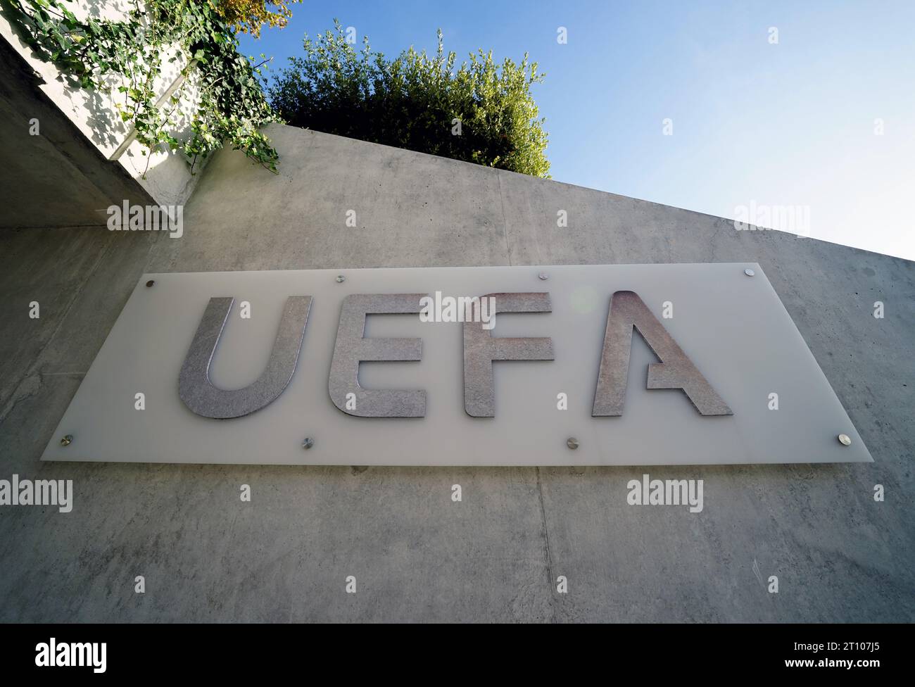 A general view of UEFA signage outside ahead of the Euro 2028 and Euro ...
