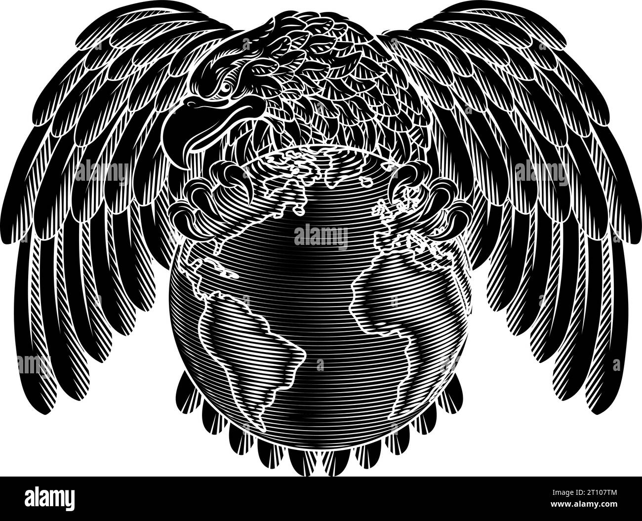 Eagle World Globe Map Earth Global Planet Woodcut Stock Vector Image ...