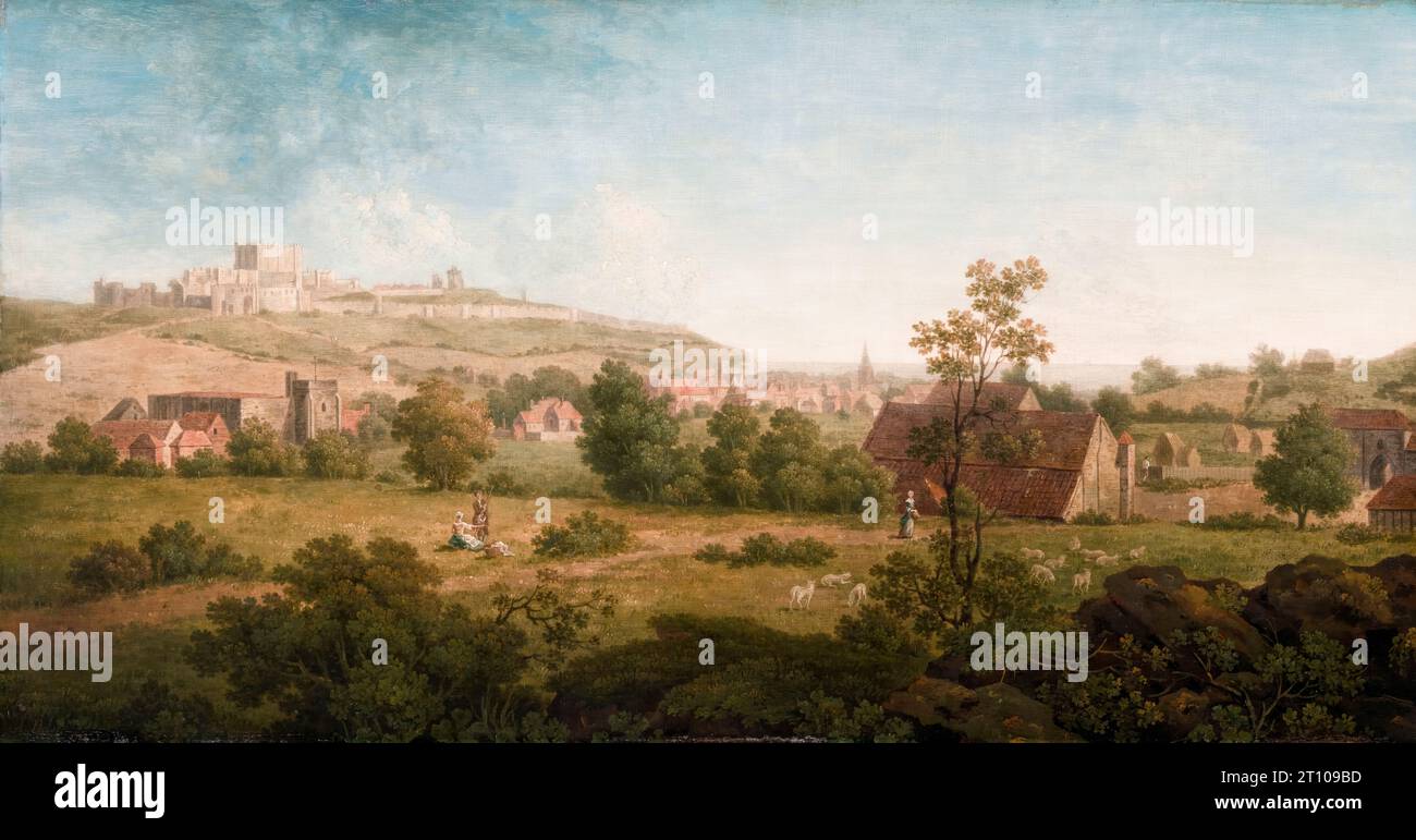 Landscape with Dover Castle in the distance, painting in oil on panel ...