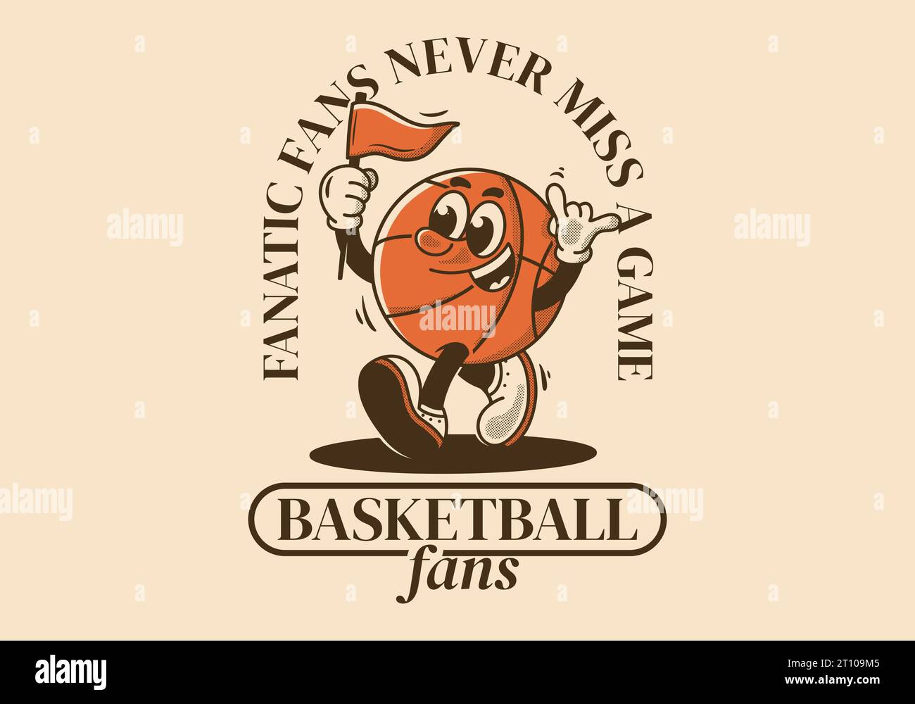 Basketball fans, never miss a game. Retro mascot character illustration ...