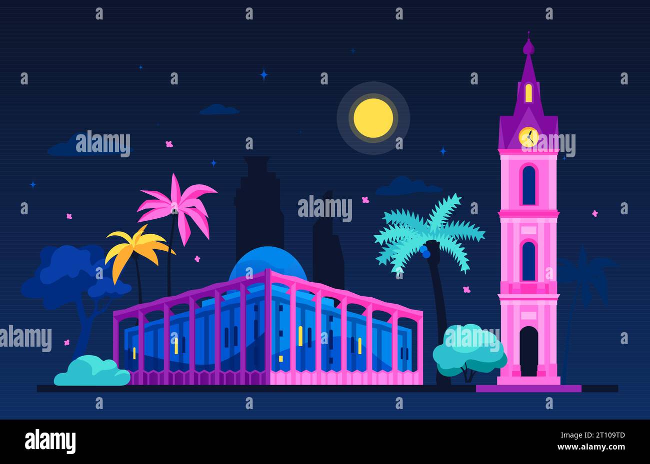 Night architecture of Israel - modern colored vector illustration Stock ...