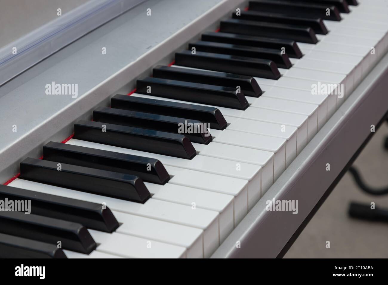 close-up of piano keys. close frontal view, black and white piano keys ...