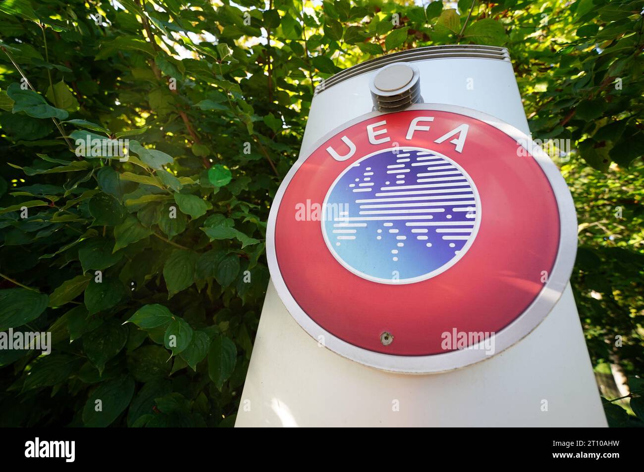 A general view of UEFA signage outside ahead of the Euro 2028 and Euro ...
