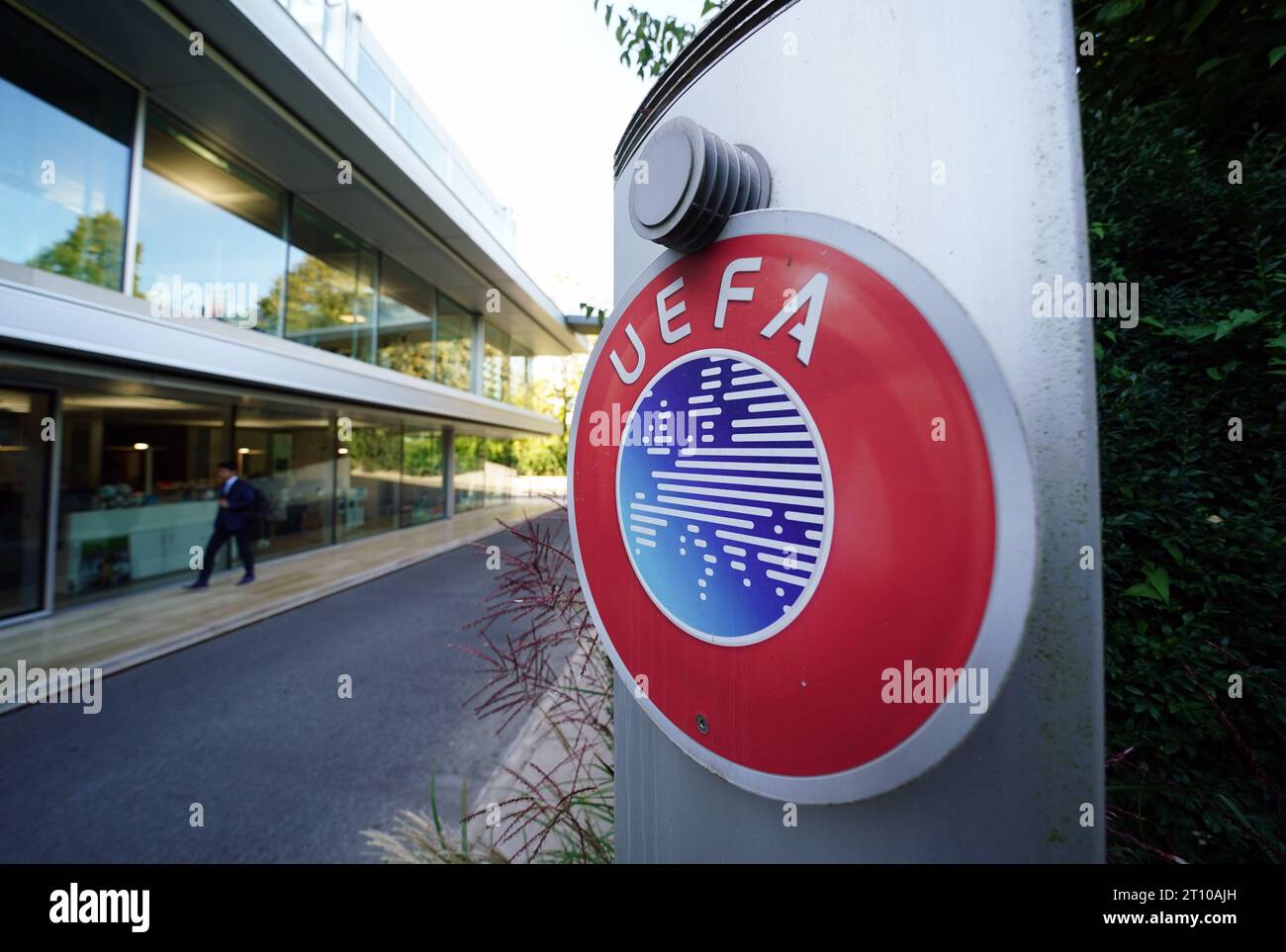 A general view of UEFA signage outside ahead of the Euro 2028 and Euro ...